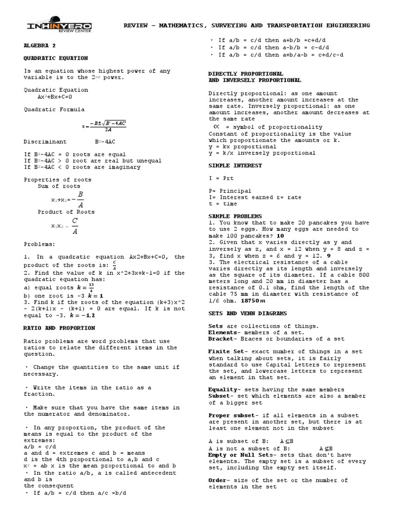 Review - Mathematics, Surveying and Transportation Engineering | PDF ...