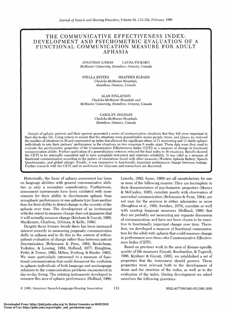 The Communicative Effectiveness Index Ceti | PDF | Aphasia | Cognition