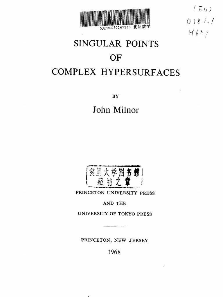 Milnor - Singular Points of Complex Hypersurfaces | PDF | Algebraic ...