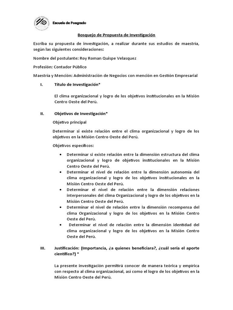 Bosquejo de Propuesta de Investigación | PDF | Perú | Institución