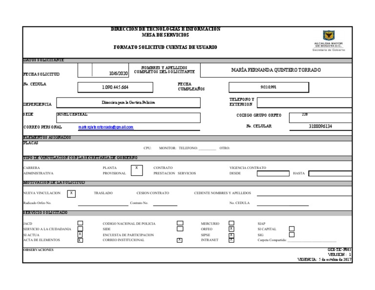 Formato Creacion de Usuario-7 | PDF | Informática | Tecnología de ...