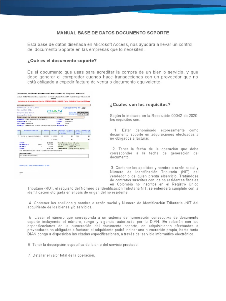 Manual Base de Datos Documento Soporte | PDF | Bases de datos | Factura