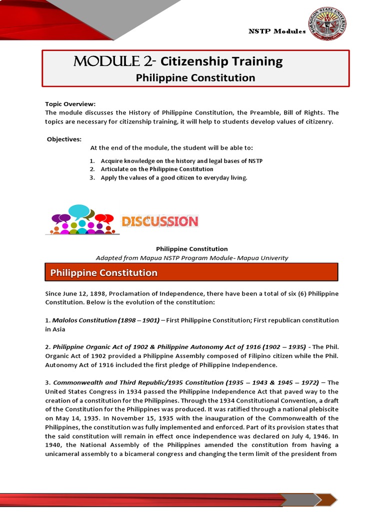 Module 2-Citizenship Training: Philippine Constitution | PDF | Ethical ...