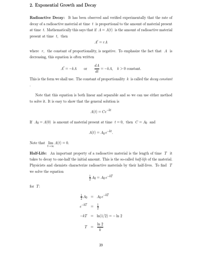 Exponential Growth and Decay | PDF | Radioactive Decay | Gravity
