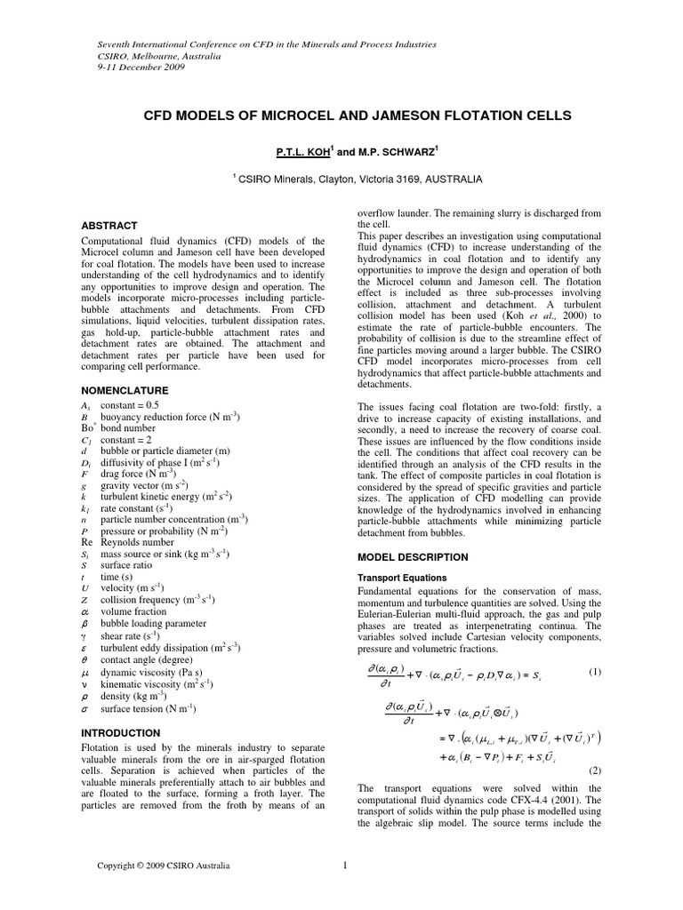 CFD Models of Microcel and Jameson Flotation Cells: P.T.L. Koh and M.P ...