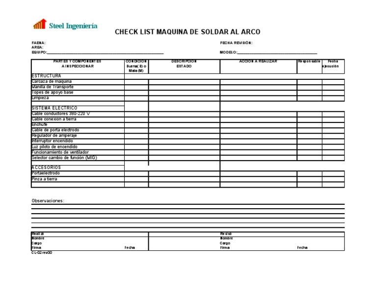 Checklist Maquina Soldar Arco | PDF