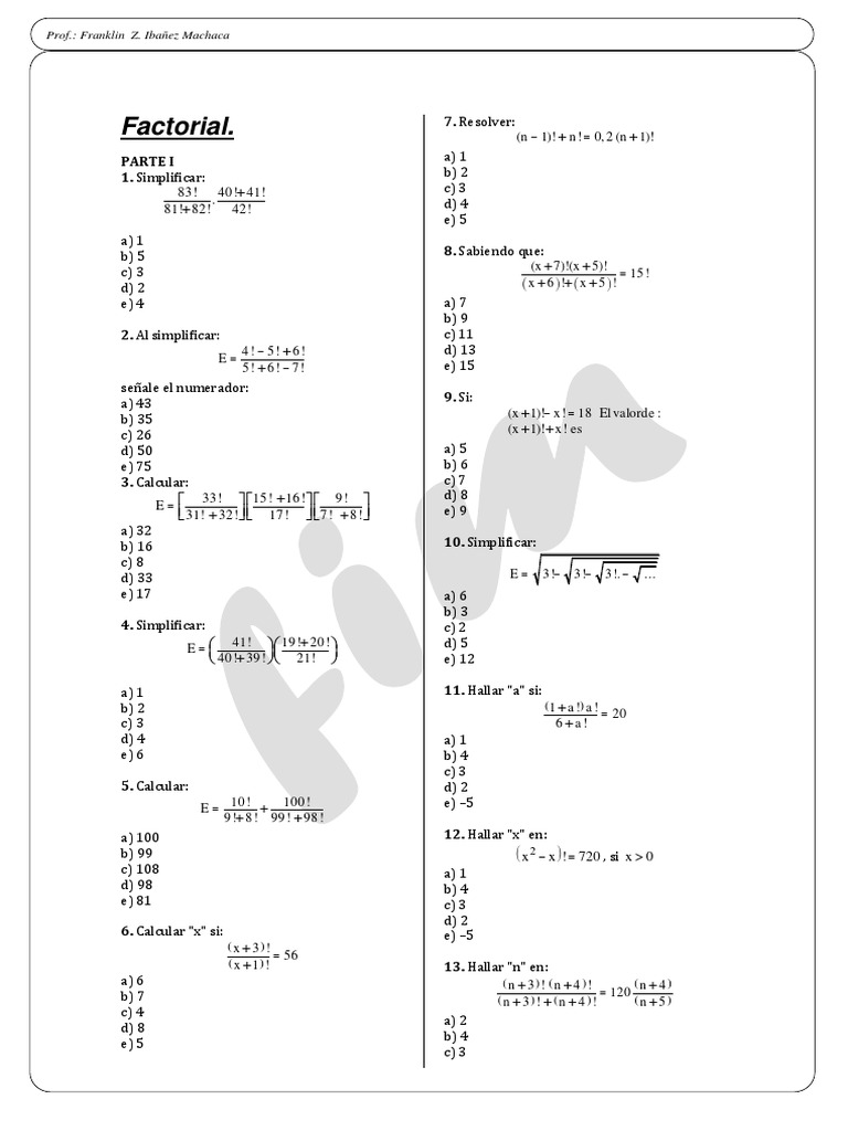 Ejercicios de Factoriales y Simplificación | PDF | Métodos y materiales ...