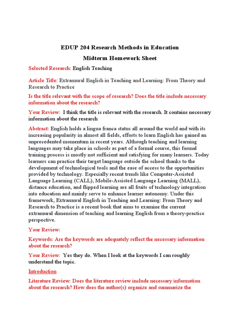 EDUP 204 Research Methods in Education - Midterm Homework | PDF ...