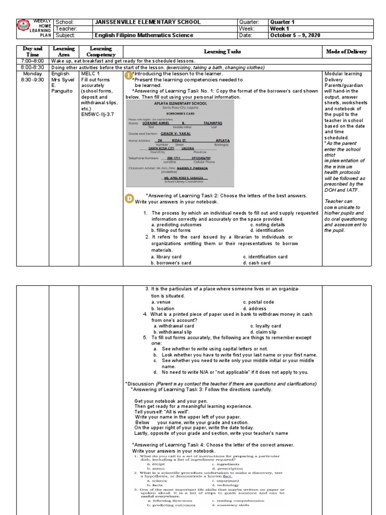 Grade 5 Week 1 WHLP | Download Free PDF | Learning | Sheet Metal