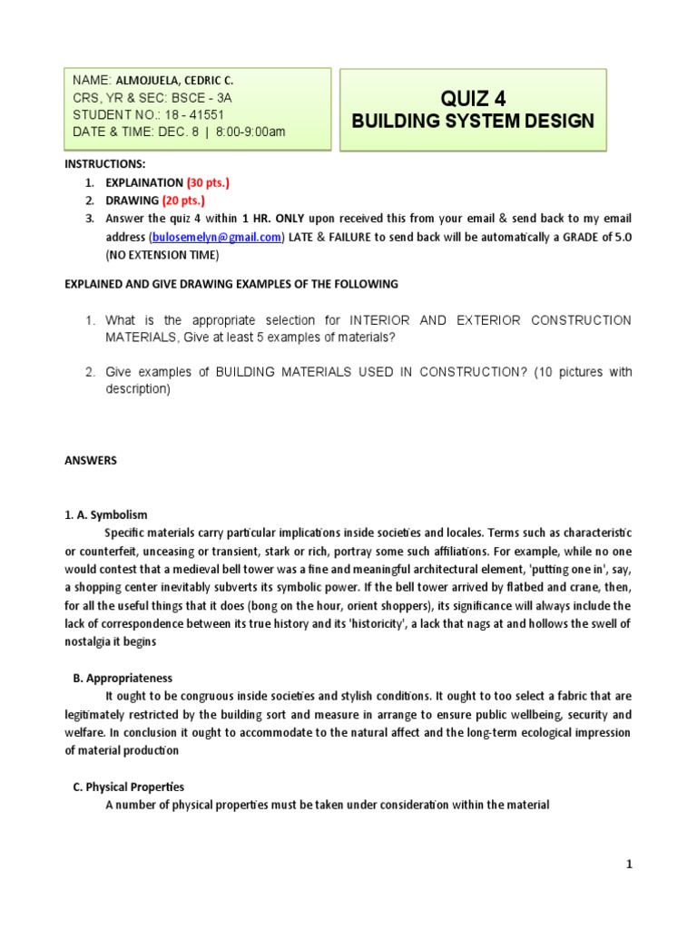 Building system design quiz explained | PDF | Concrete | Construction ...