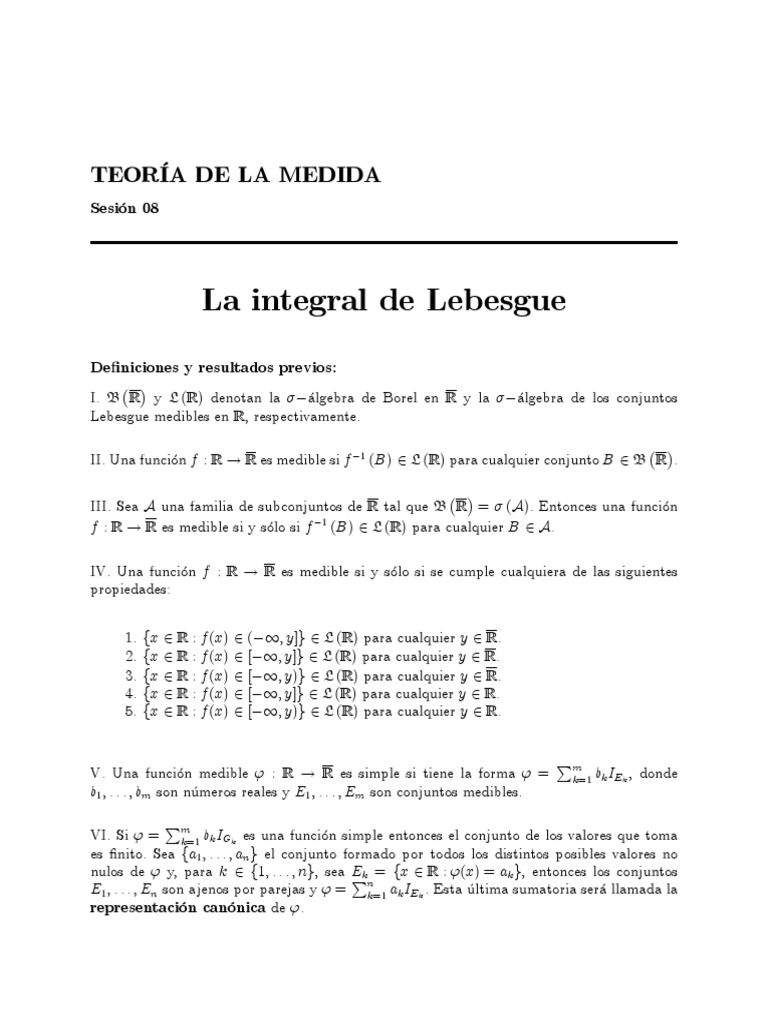 Teoría de La Medida Sesión 08 - La Integral de Lebesgue | PDF | Medida ...
