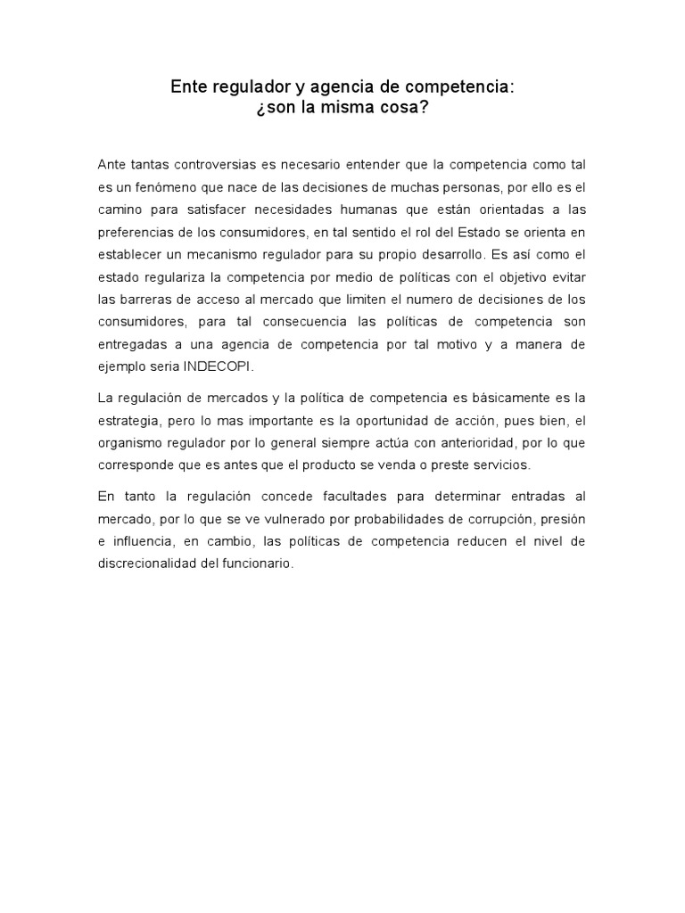 Ente Regulador y Agencia de Competencia | PDF
