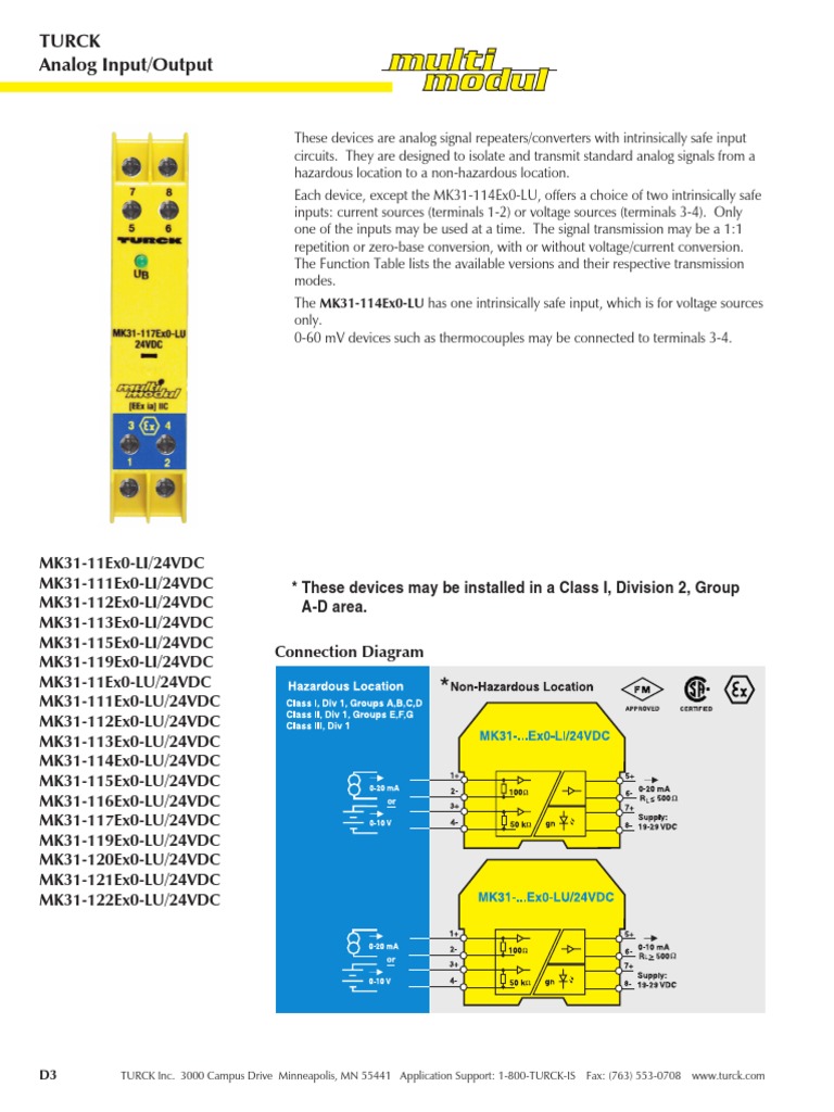 Turck Analog Input/Output: These Devices May Be Installed in A Class I ...