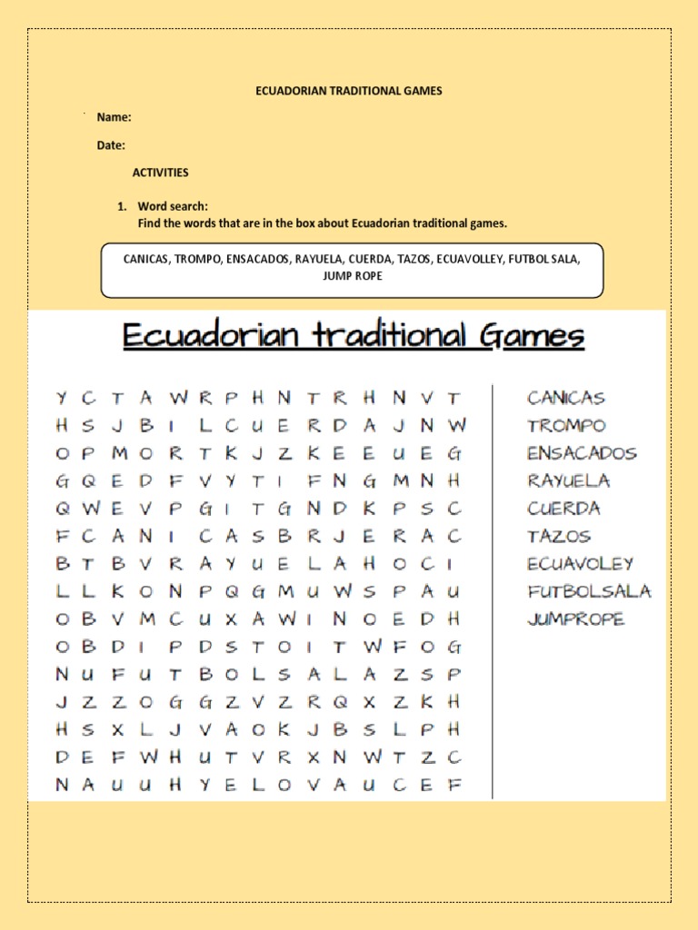 Ecuadorian Traditional Games Activities | PDF