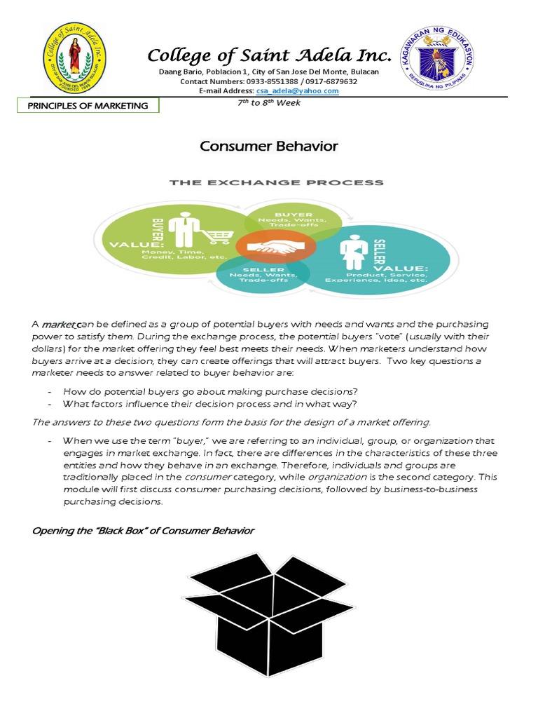 7th 8th Week Modules Principles of Marketing | PDF | Consumer Behaviour | Behavior