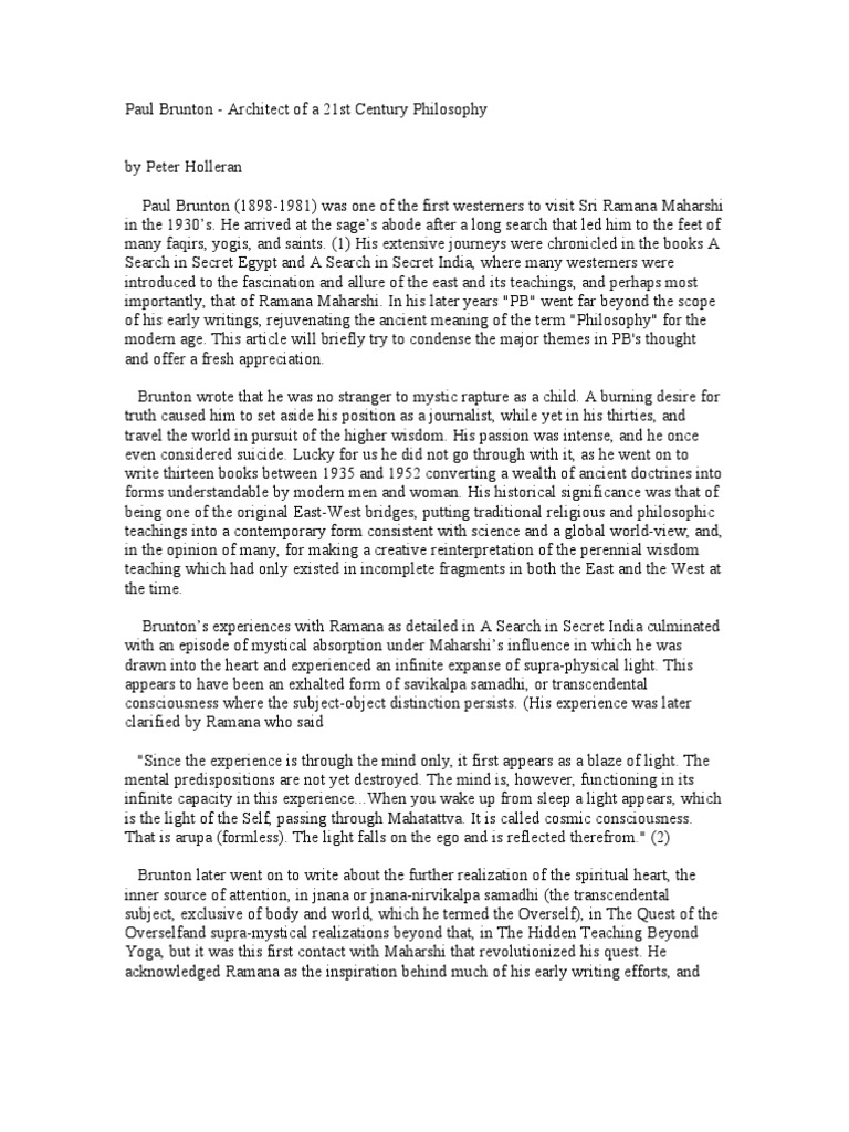 Peter Holleran - Paul Brunton, Architect of A 21st Century Philosophy ...
