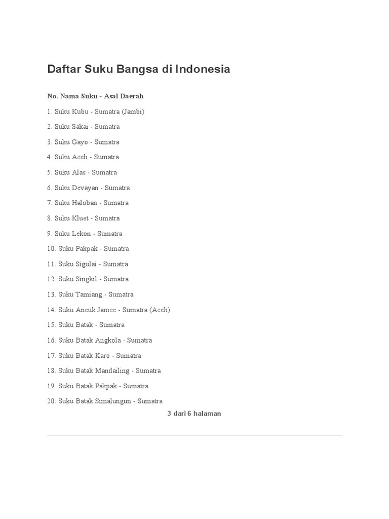 Daftar Suku Bangsa Di Indonesia | PDF