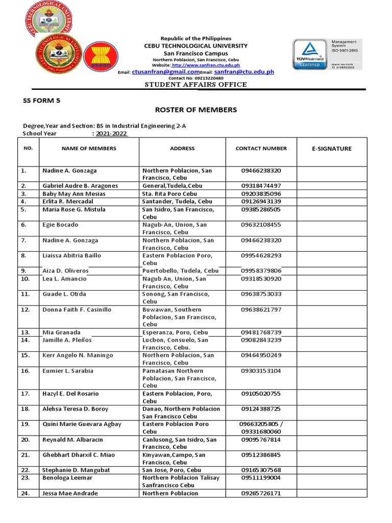 Ss Form 5 Class - BSIE 2A | PDF