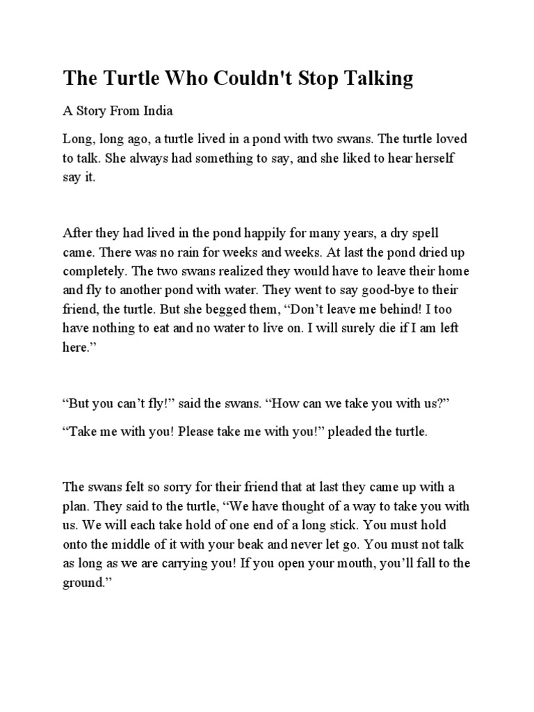 The Talkative Turtle Who Couldn't Stop Talking and Broke Her Shell | PDF