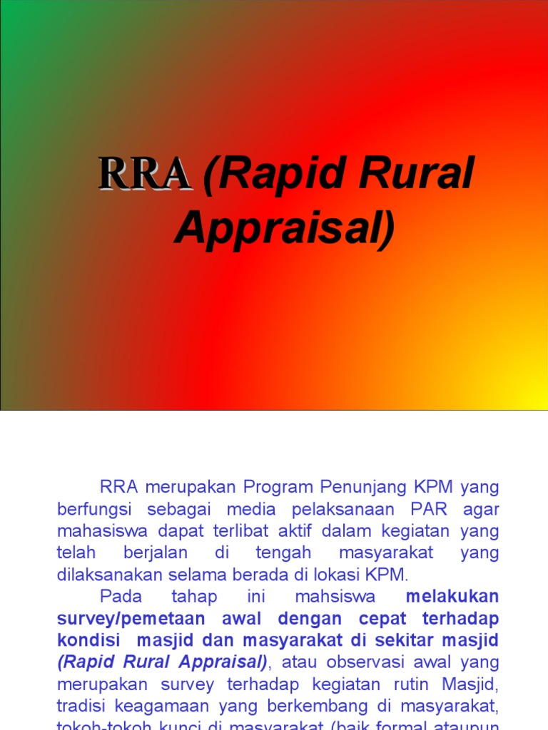 Rapid Rural Appraisal (Rra Atau Survey Awal) | PDF