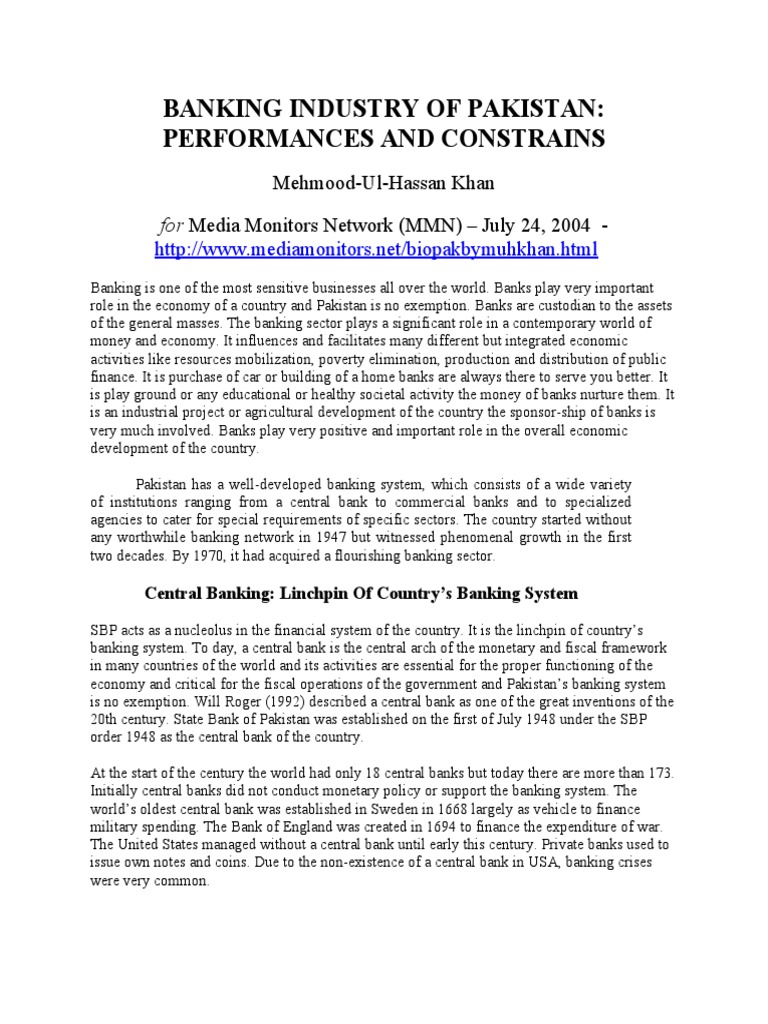 Banking Industry of Pakistan | PDF | Central Banks | Banks