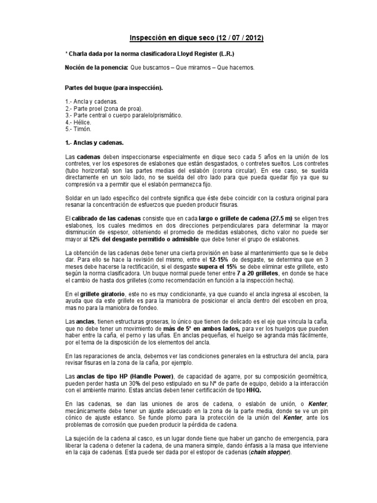 Inspección en Dique Seco (12 / 07 / 2012) | PDF | Soldadura | Construcción
