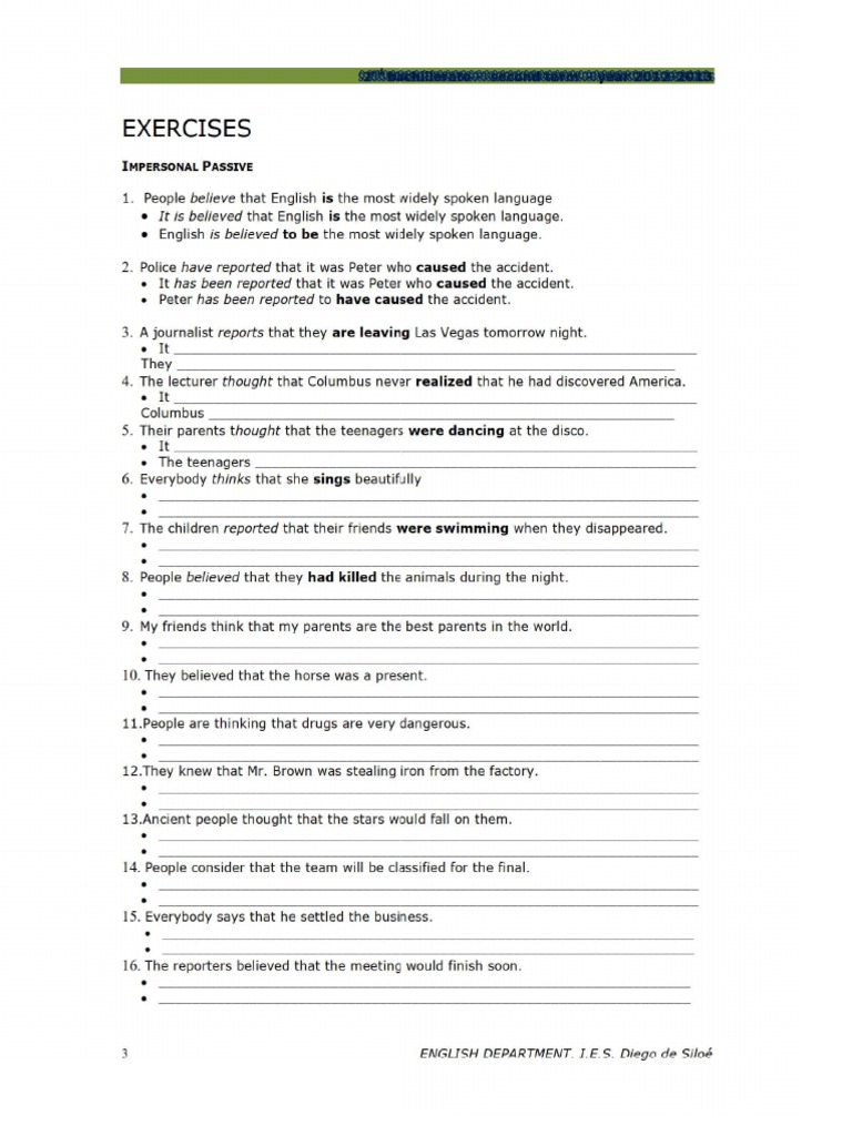 Impersonal Passive Voice | PDF