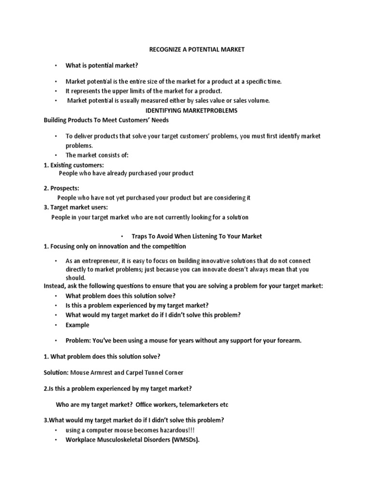 Recognize A Potential Market | PDF | Sales | Business