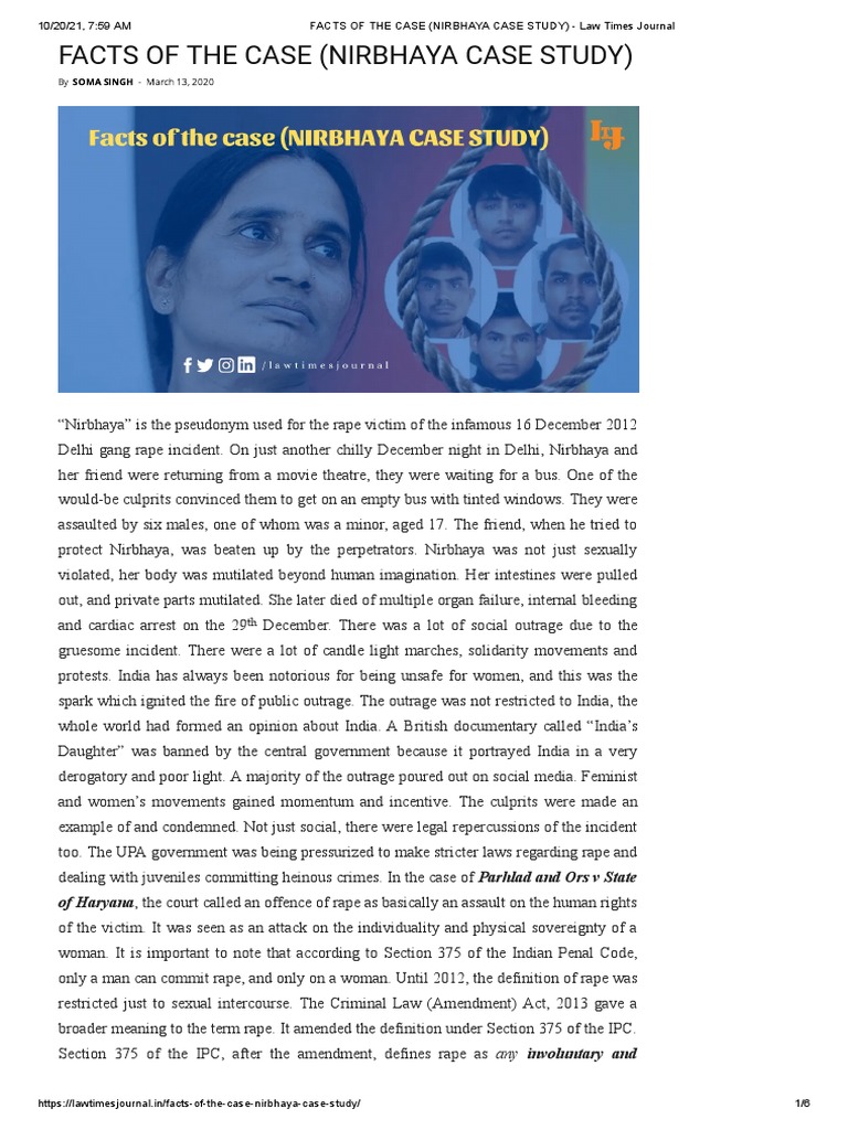 Facts of The Case (Nirbhaya Case Study) | PDF | Assault | Rape