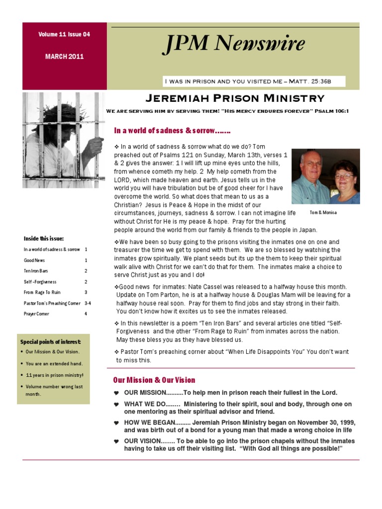 JPM Newswire: Jeremiah Prison Ministry | PDF | Cain And Abel | Christianity