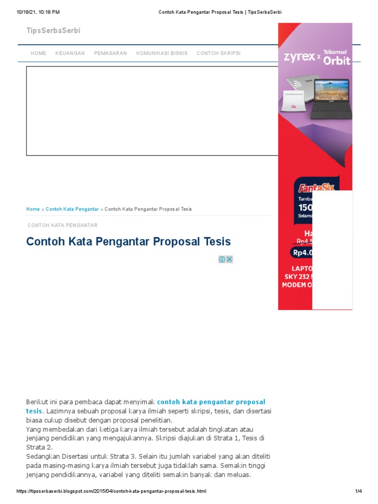 Contoh Kata Pengantar Proposal Tesis - TipsSerbaSerbi | PDF