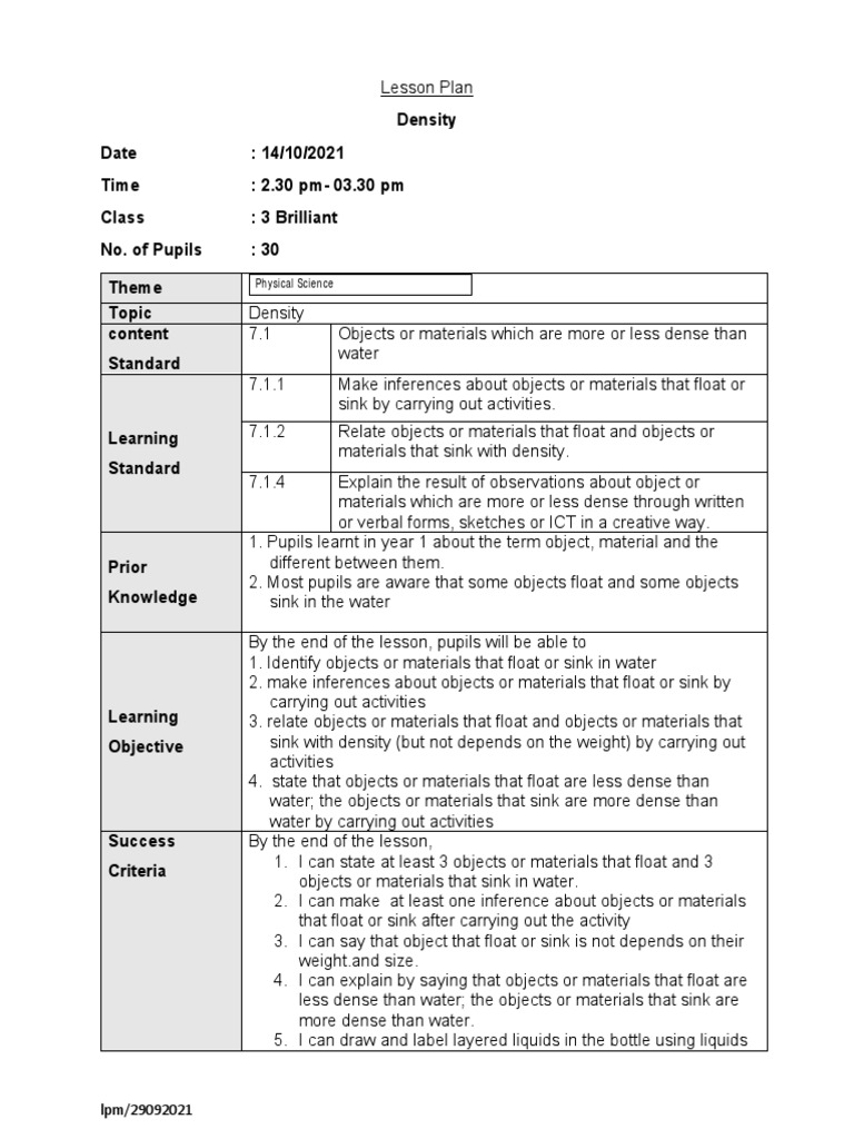 COMPLETE RPH 5E Density (Year 3) | PDF | Density | Buoyancy
