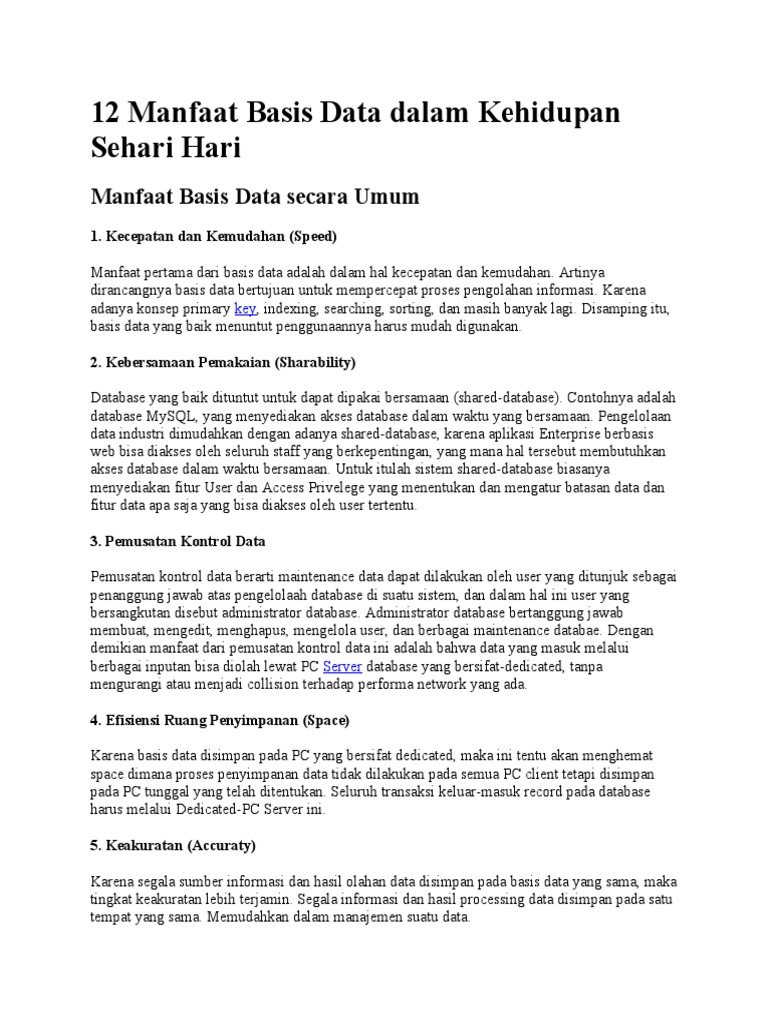 12 Manfaat Basis Data Dalam Kehidupan Sehari Hari | PDF