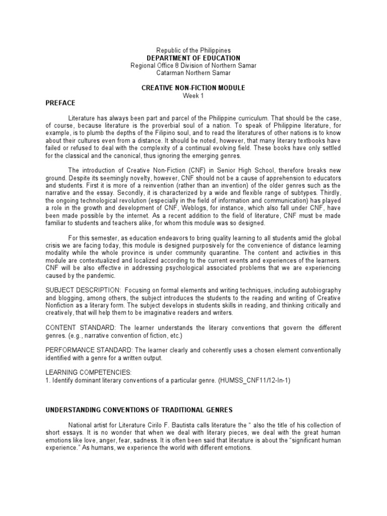 CNF Module Week 1 | PDF | Creative Nonfiction | Essays
