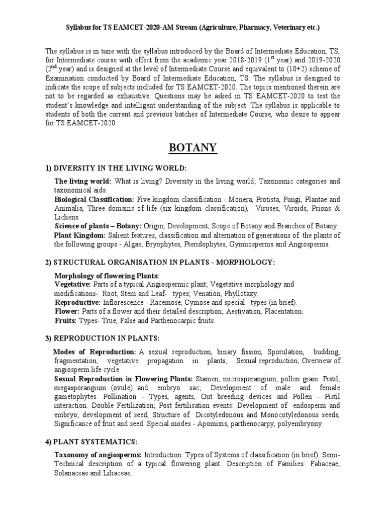 TS EAMCET AM Syllabus | PDF | Rotation Around A Fixed Axis | Chemical Bond