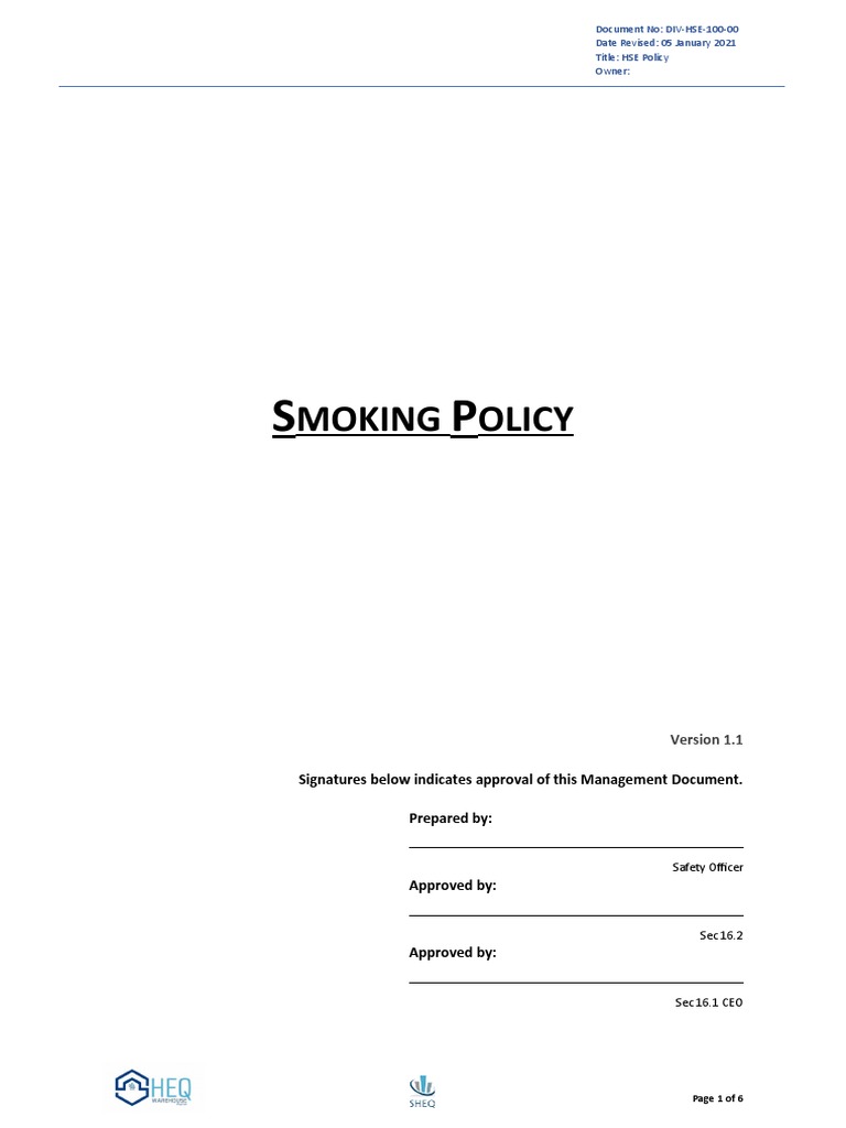 02-009 Smoking Policy | PDF | Occupational Safety And Health | Employment