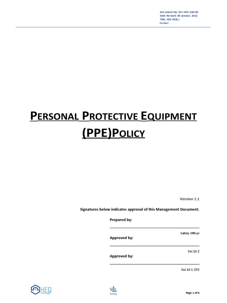 02-008 Personal Protective Equipment Issue Policy | PDF | Personal ...