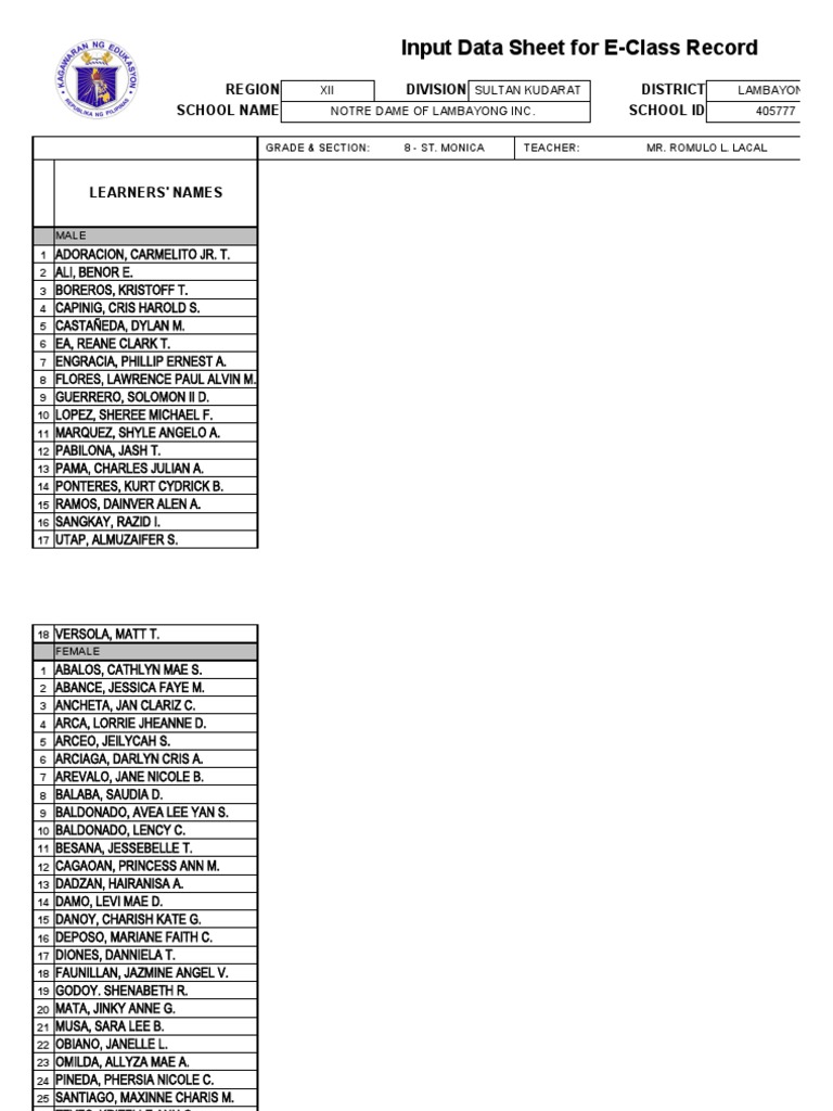 E-Class Record for Grade 8 Math | PDF | Philippines | Public Administration