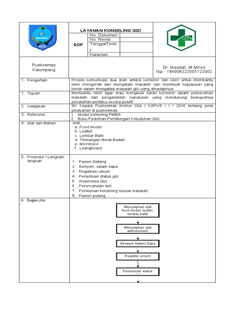 Sop Layanan Konseling Gizi (Pokzi) | PDF