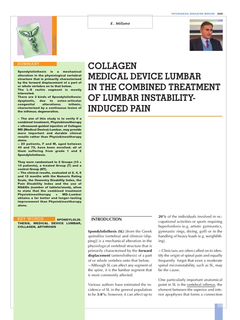 Collagen Medical Device Lumbar in The Combined Treatment of Lumbar ...