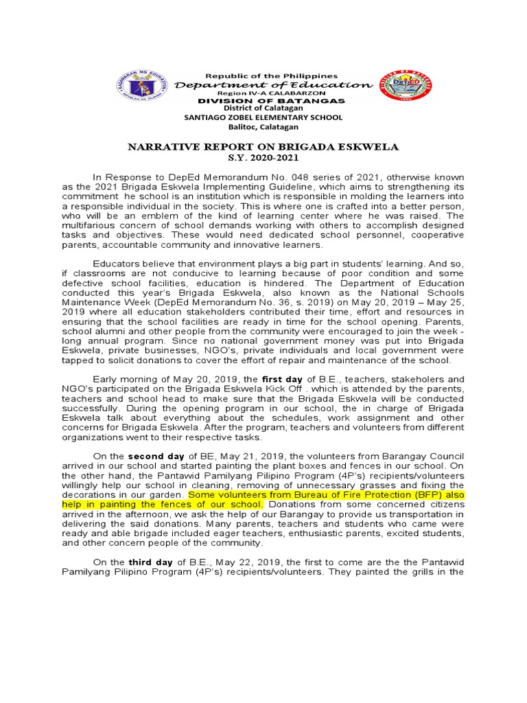 Narrative Report. BE | PDF