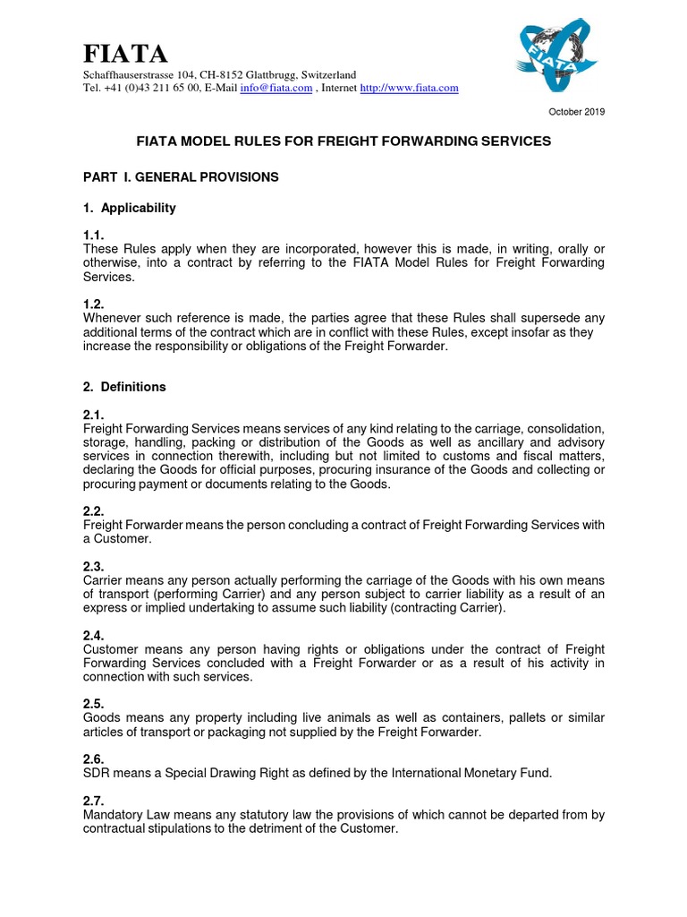 FIATA Model Rules For Freight Forwarding Services 2019 | PDF | Legal ...