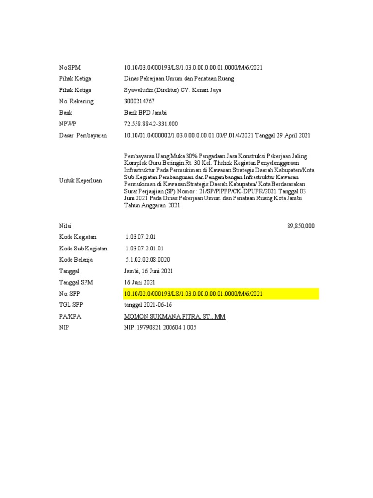 SPM 000193-LS (CV. Kenari Jaya - CK1) - Ibnu Reza | PDF