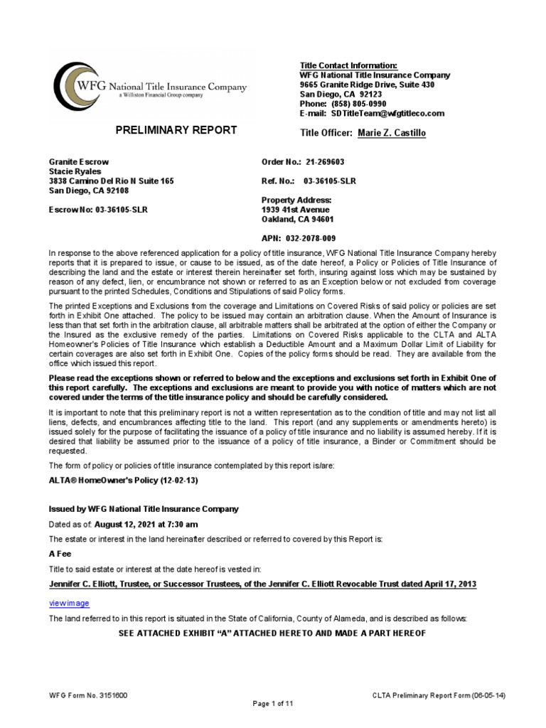 Preliminary Title Report | PDF | Insurance | Title Insurance