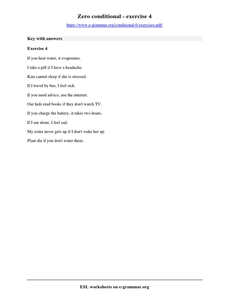 Zero Conditional - Exercise 4: Key With Answers Exercise 4 | PDF