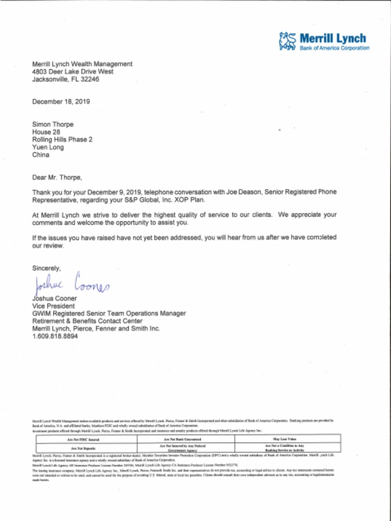 Merrill Lynch Letter | PDF