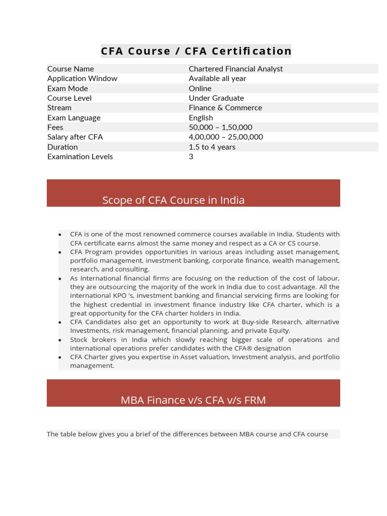 CFA Course / CFA Certifi Cation | PDF | Investing | Economies