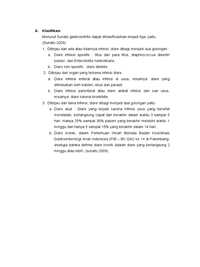 Klasifikasi Diare Menurut Sunato | PDF