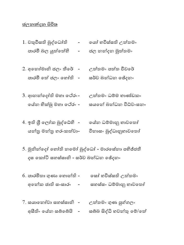 Abhisambhidhana Piritha - Jalanandana Piritha | PDF