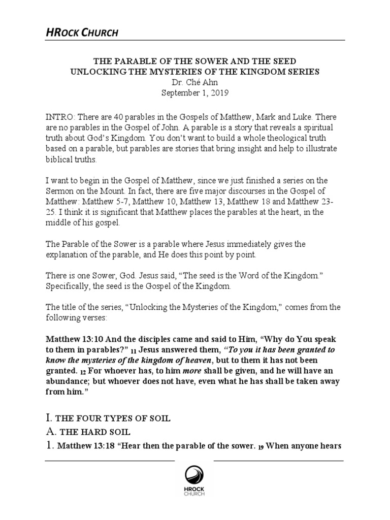 The Parable of The Sower and The Seed | PDF | Gospel Of Matthew ...